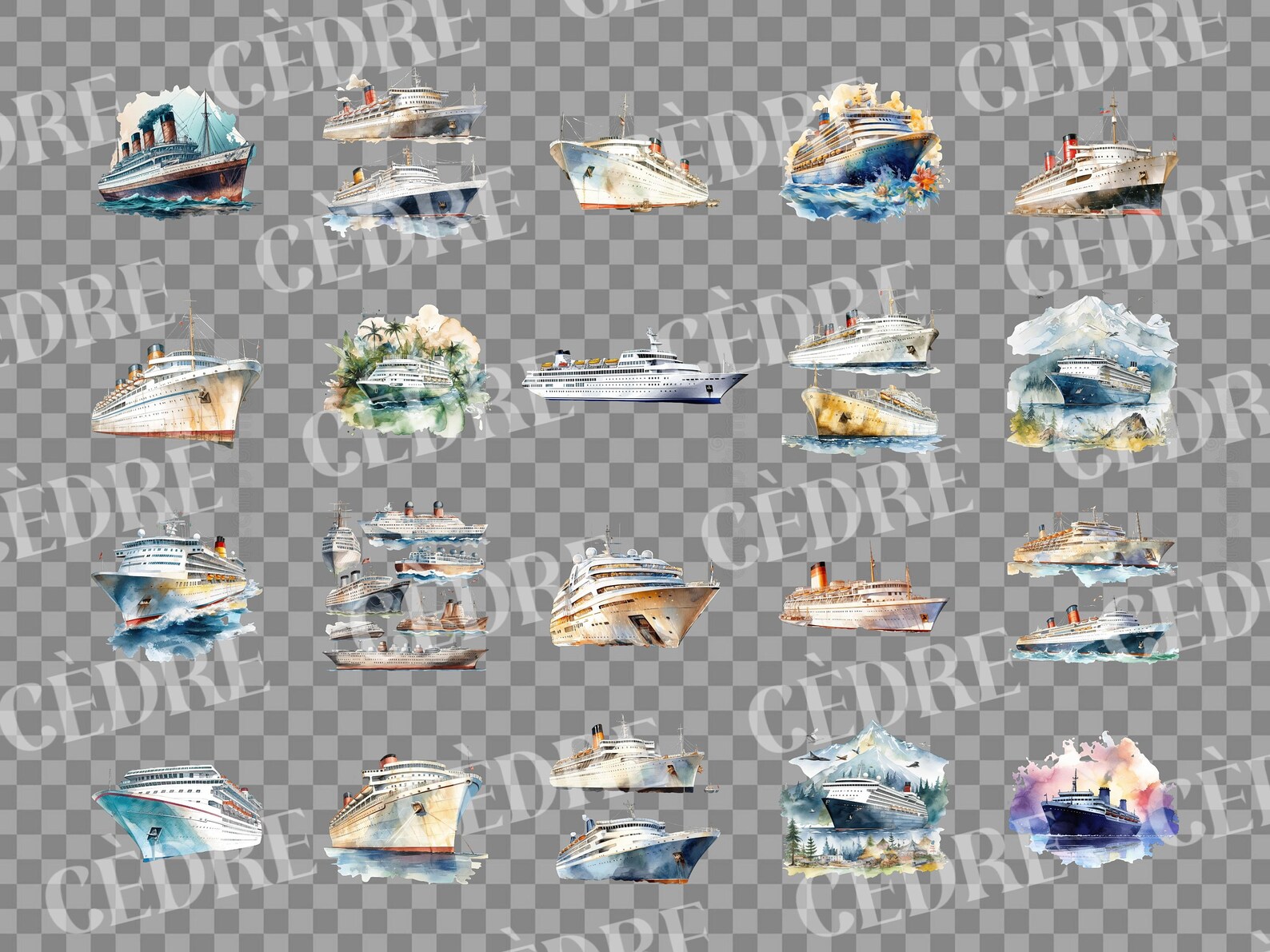 Watercolor Luxury Cruise Clipart, Cruise Ship Clipart, Vacation Cruise ...
