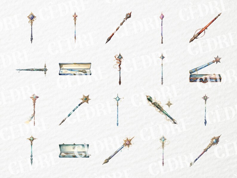 Watercolor Magic Wand Clipart, Magical Witch Staff Clipart, Fairy Wand ...