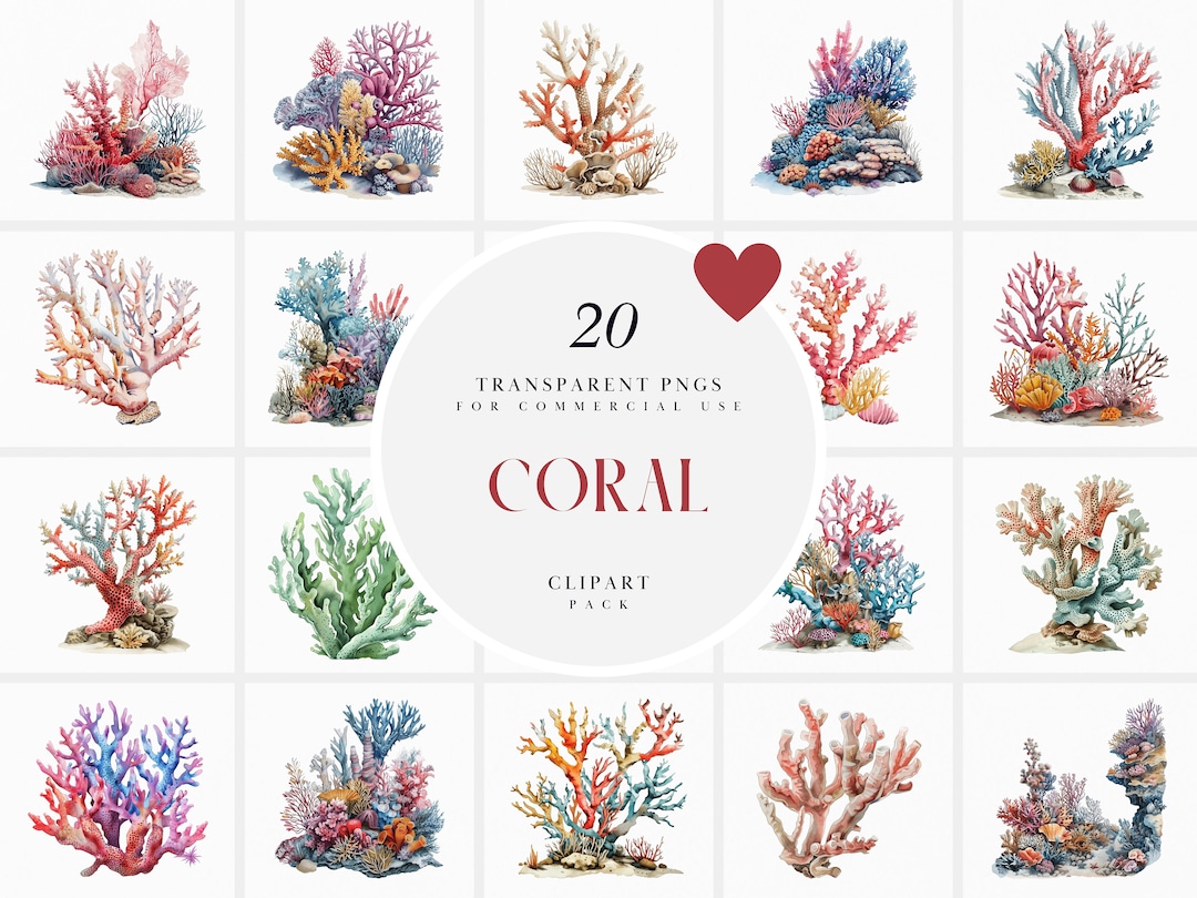 Watercolor Sea Coral Clipart, Coastal Ocean Coral Clipart, Marine Coral ...