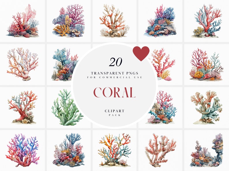Watercolor Sea Coral Clipart, Coastal Ocean Coral Clipart, Marine Coral ...