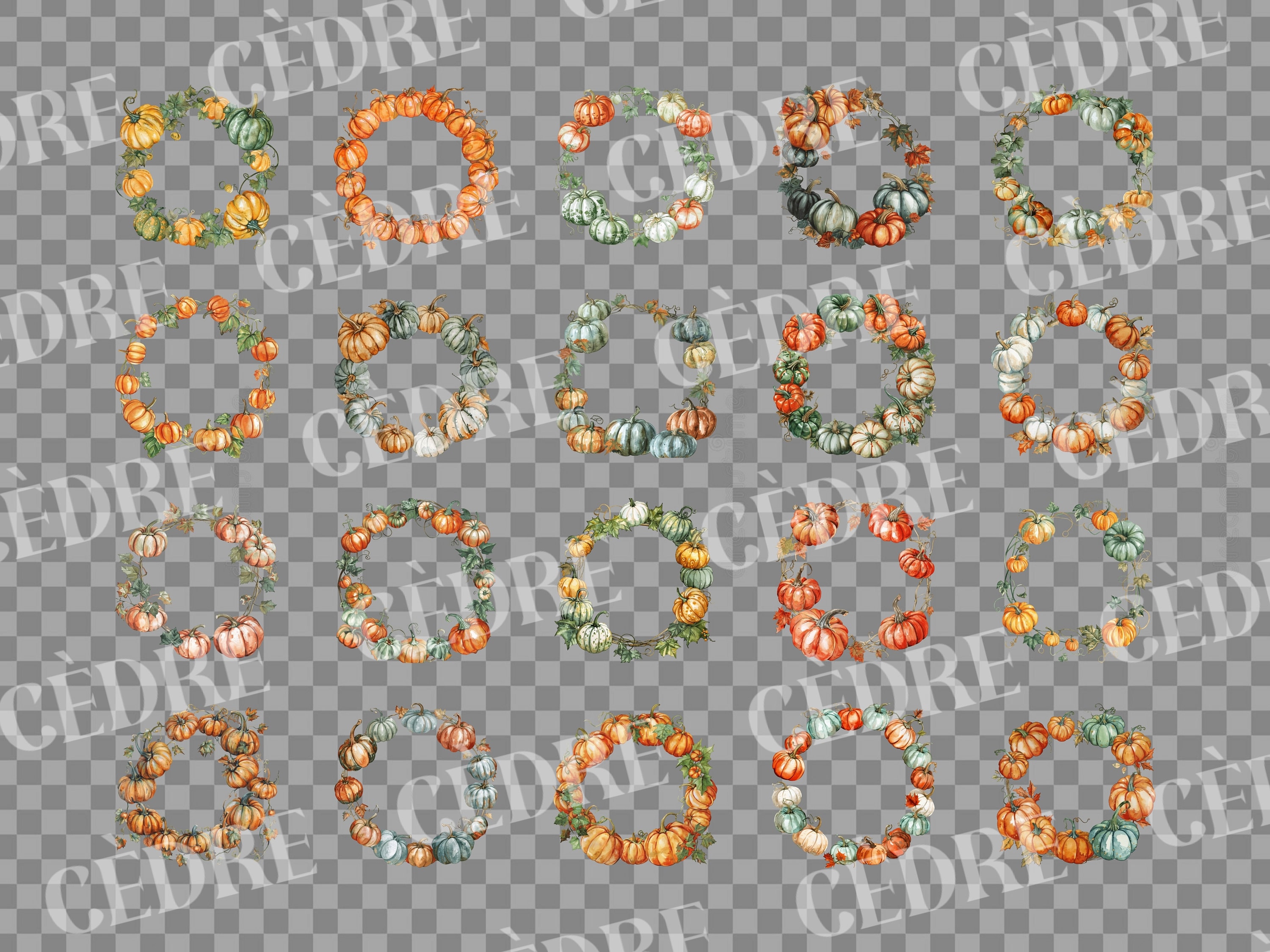 Watercolor Round Pumpkin Frame Clipart, Pumpkin Rounded Frame Clipart ...