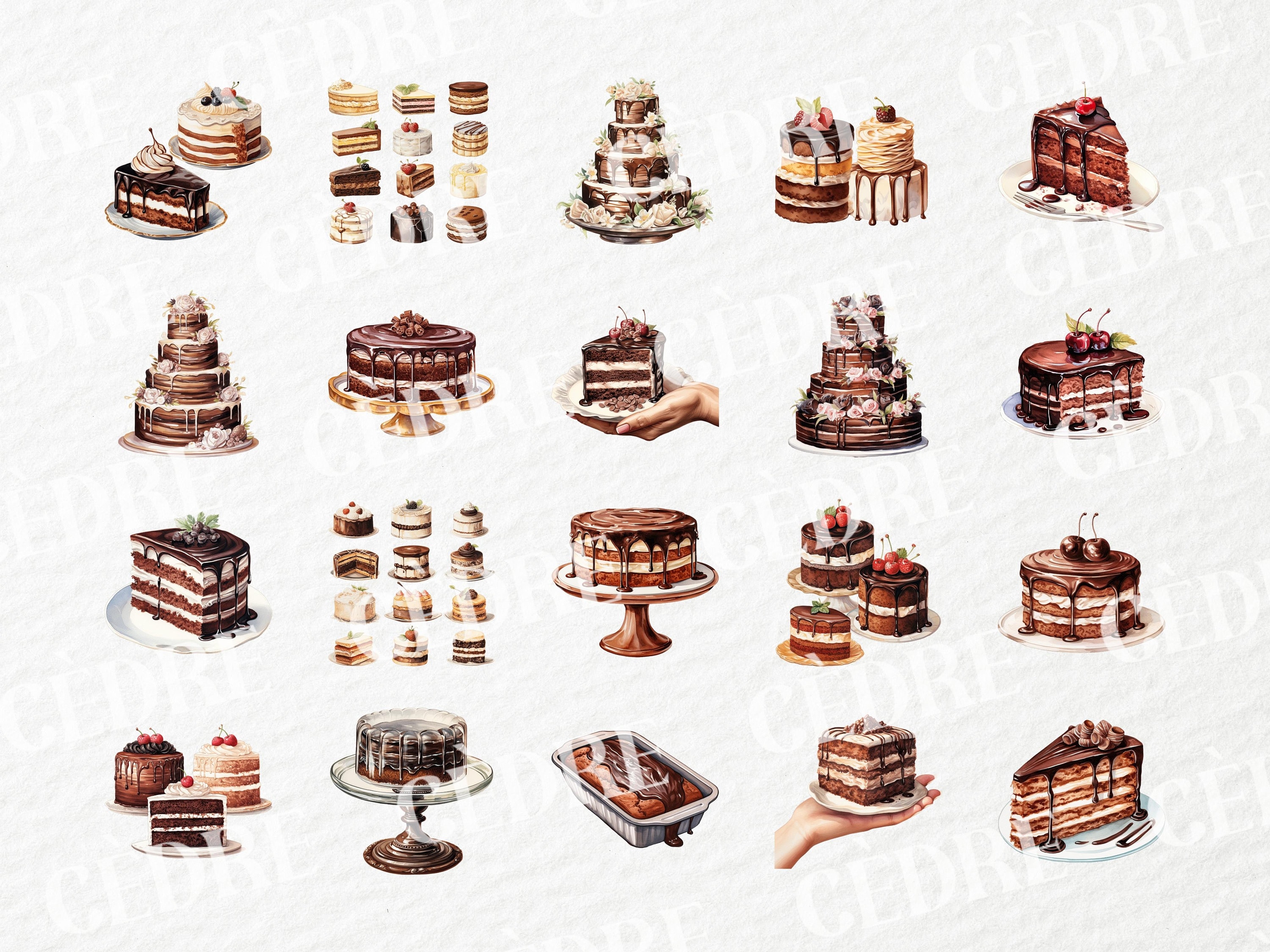 Watercolor Chocolate Cake Clipart, Sweet Chocolate Cakes Clipart ...