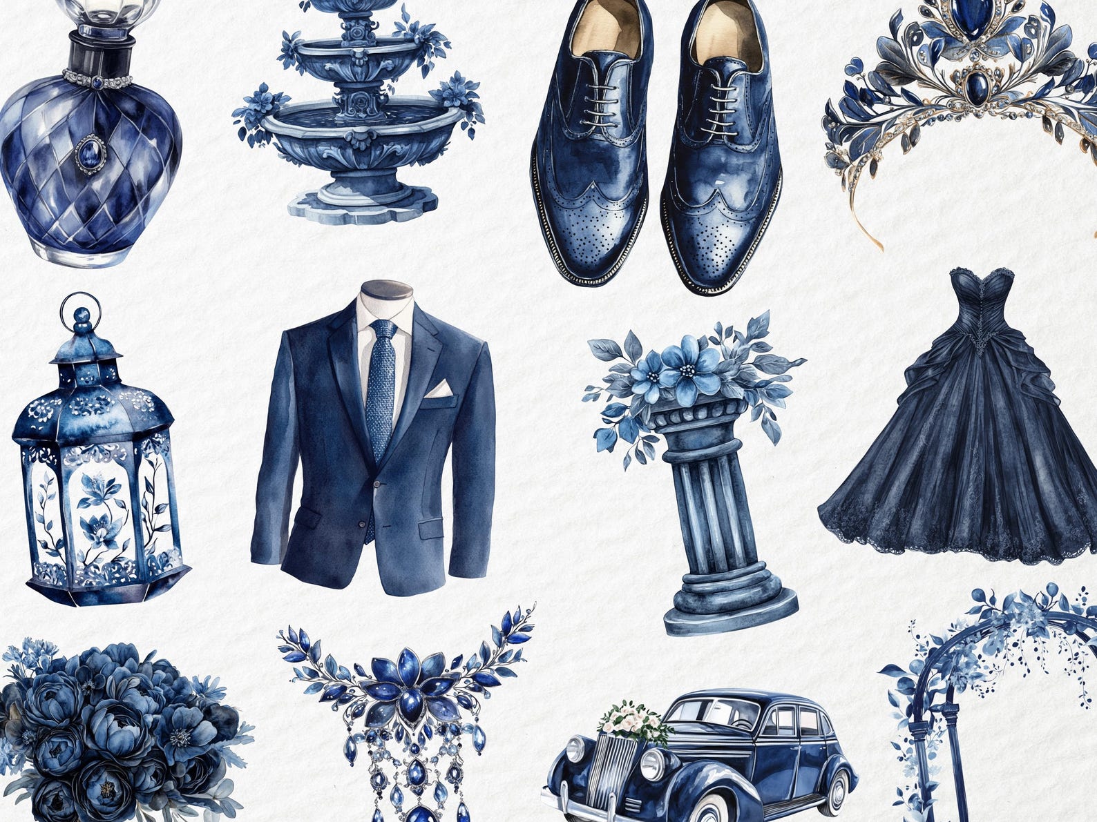 Watercolor Dark Blue Wedding Clipart, Calm Bridal Graphics, Elegant ...