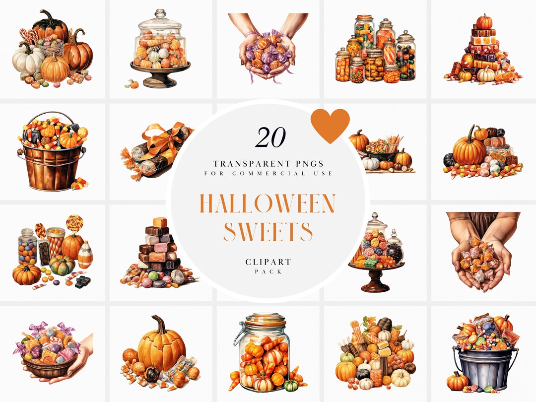 Watercolor Halloween Sweets Clipart, Kids Halloween Treats Clipart ...
