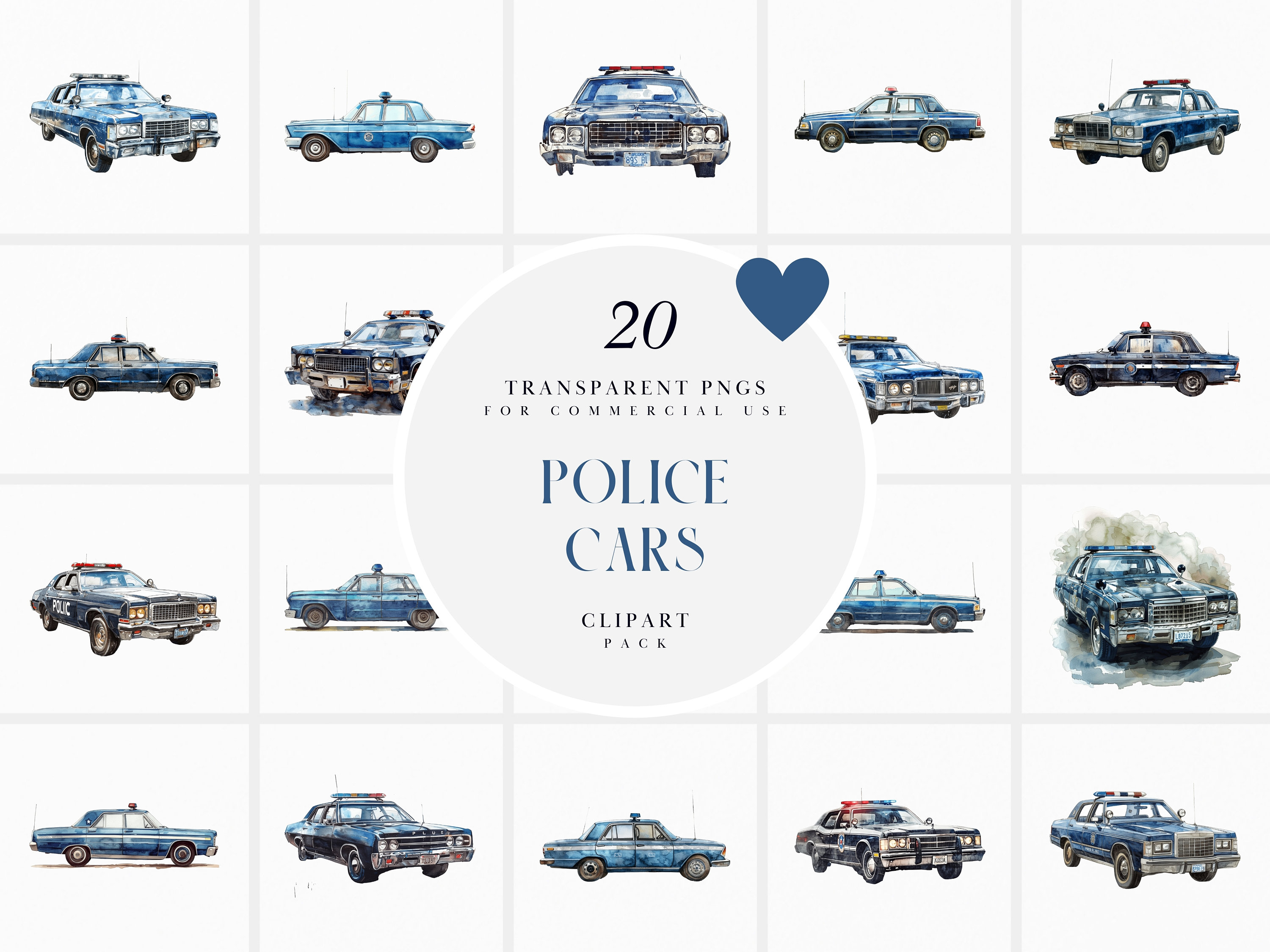 Watercolor Police Car Clipart, Police Cars Clipart, Cop Vehicle Clipart ...