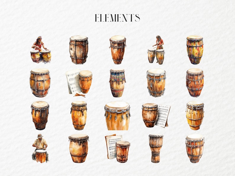 Watercolor Conga Clipart, Tumbadora Drums, Percussion Instruments, Cuba ...