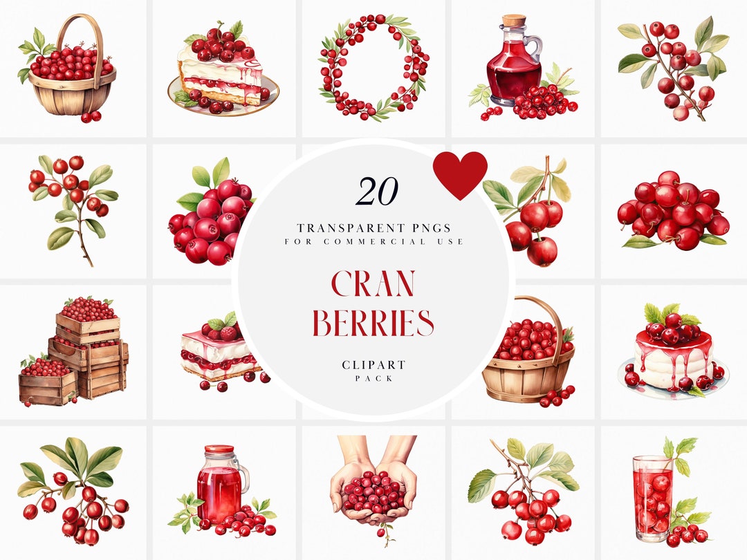 Watercolor Cranberries Clipart, Cranberry Clipart, Cherry Fruit Berries ...