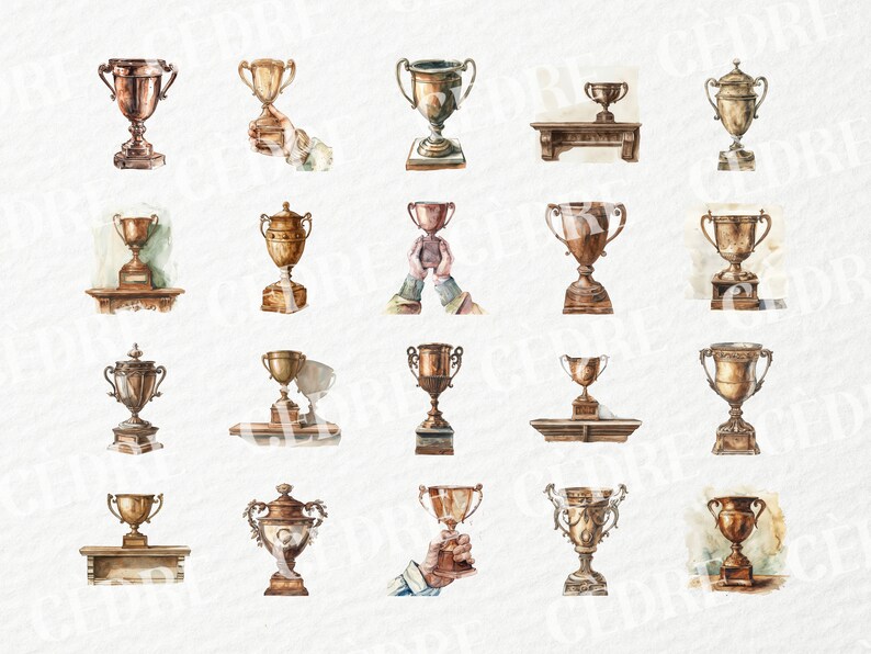 Watercolor Bronze Trophy Clipart, Victory Clipart, Winners Bronze ...