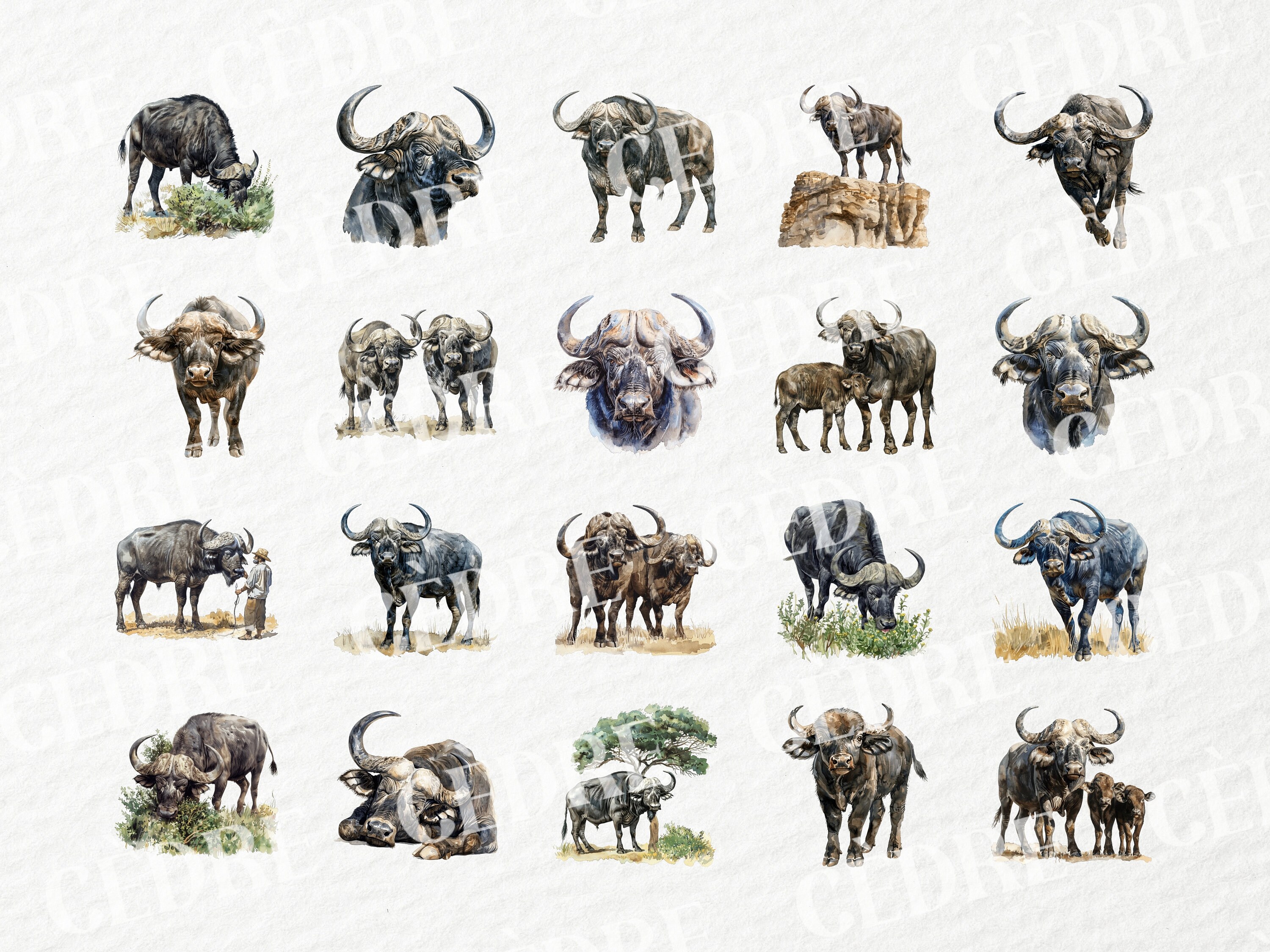 Watercolor Cape Buffalo Clipart, South African Buffalo Clipart ...