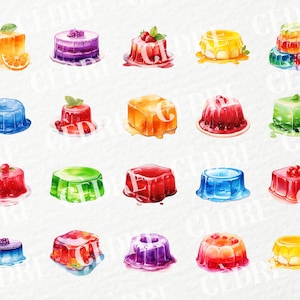 Watercolor Sweet Jello Clipart, Jello Dessert Clipart, Colourful Jello ...