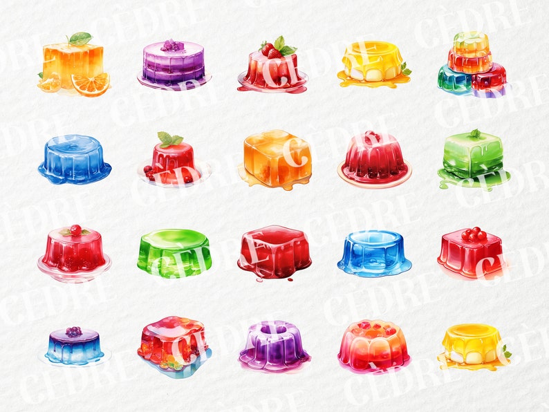 Watercolor Sweet Jello Clipart, Jello Dessert Clipart, Colourful Jello ...
