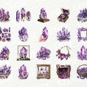 Watercolor Amethyst Clipart, Crystal Amethyst Stone Clipart, Violet ...
