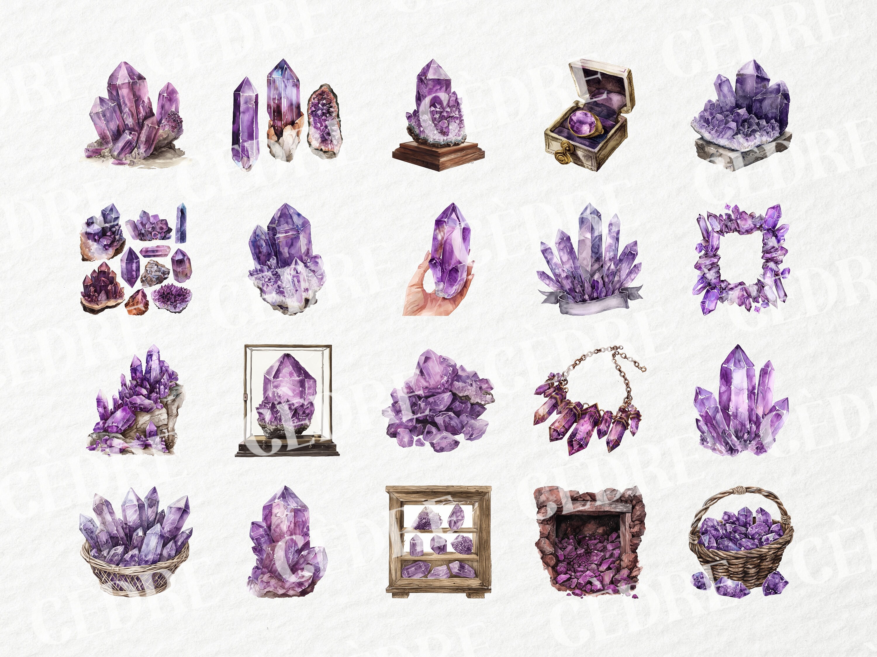 Watercolor Amethyst Clipart, Crystal Amethyst Stone Clipart, Violet ...
