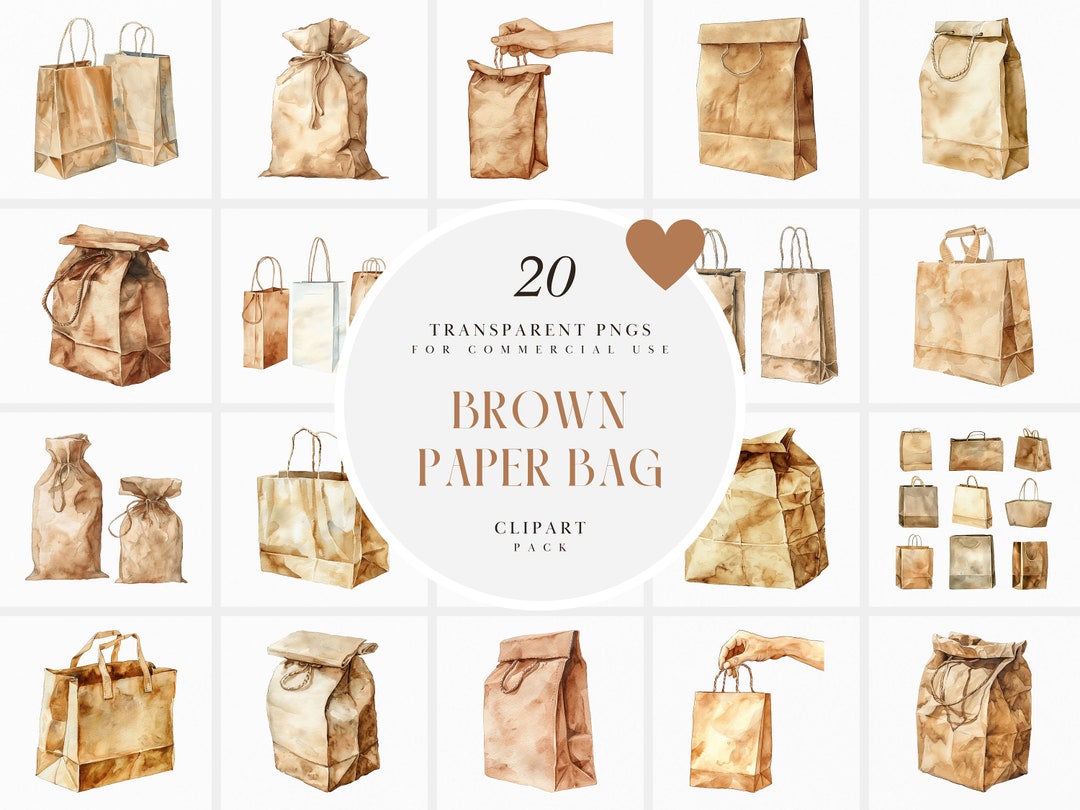 Watercolor Brown Paper Bag Clipart, Retro Lunch Bag Clipart, Alcohol ...