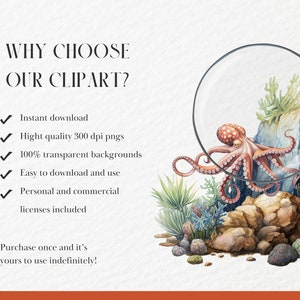 Watercolor Octopus Clipart, Sea Life Octopus Clipart, Under the Sea ...