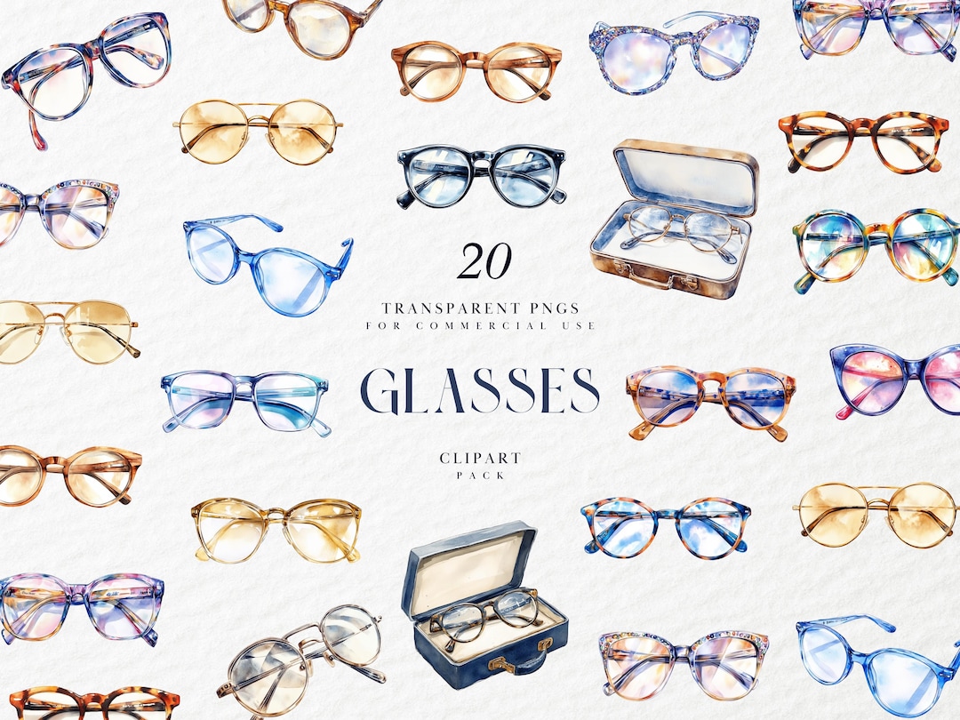 Watercolor Clear Glasses Clipart, Prescription Glasses Clipart, Vintage ...