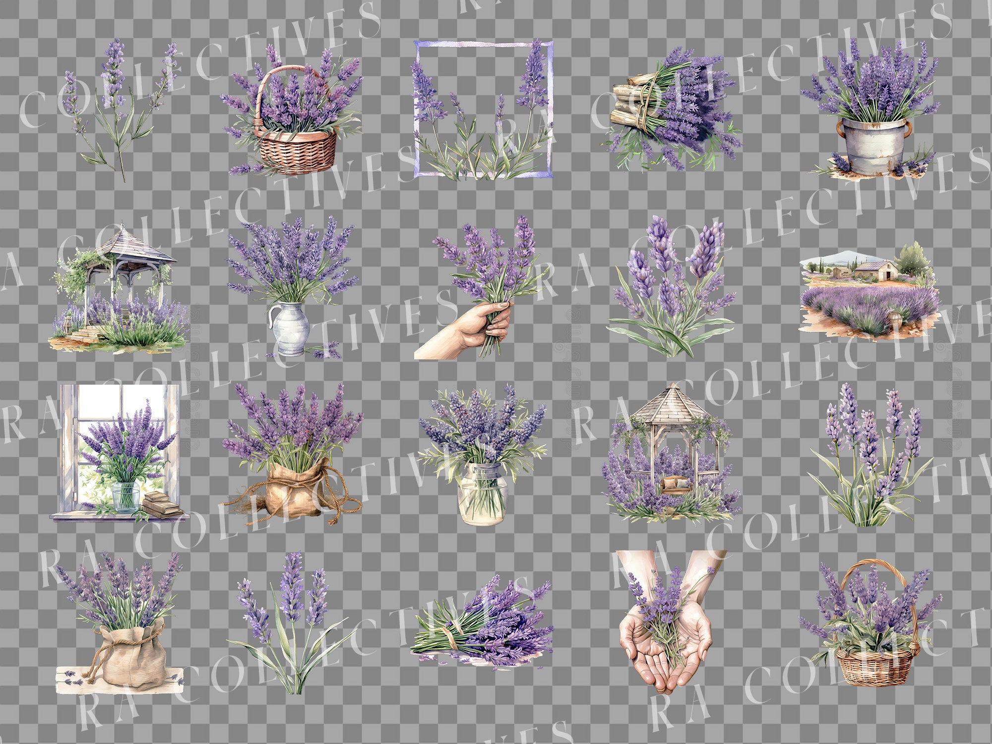 Watercolor Lavender Clipart Floral Lavender Feild Clipart - Etsy