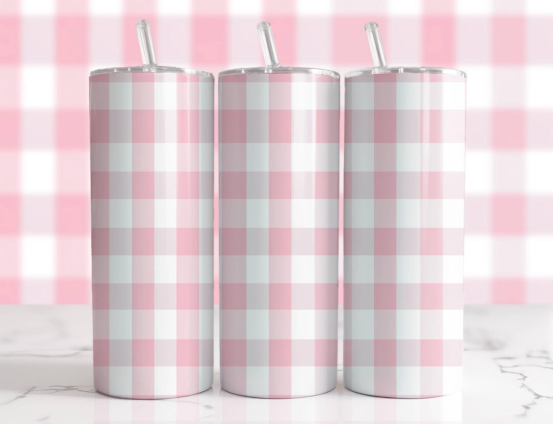 20 Oz Skinny Tumbler Wrap, Pink Gingham, Classic Check Look, Straight ...