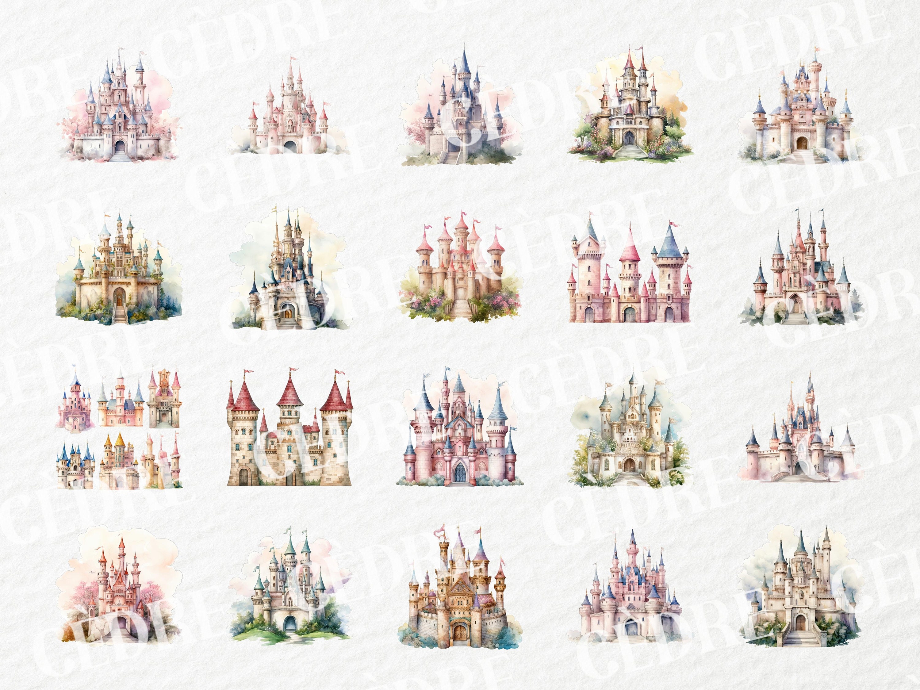 Watercolor Princess Castle Clipart, Pink Fairytale Castles Clipart ...