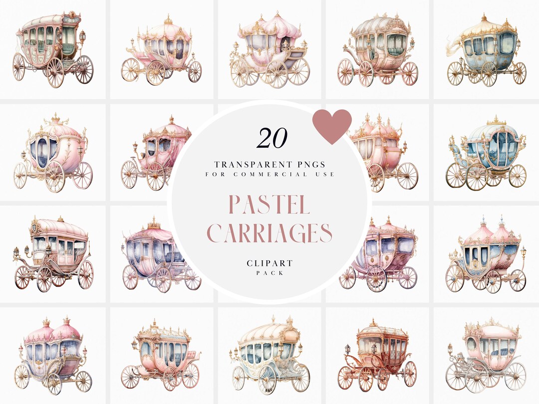 Watercolor Pastel Carriage Clipart, Fairytale Princess Pastel Carriages ...