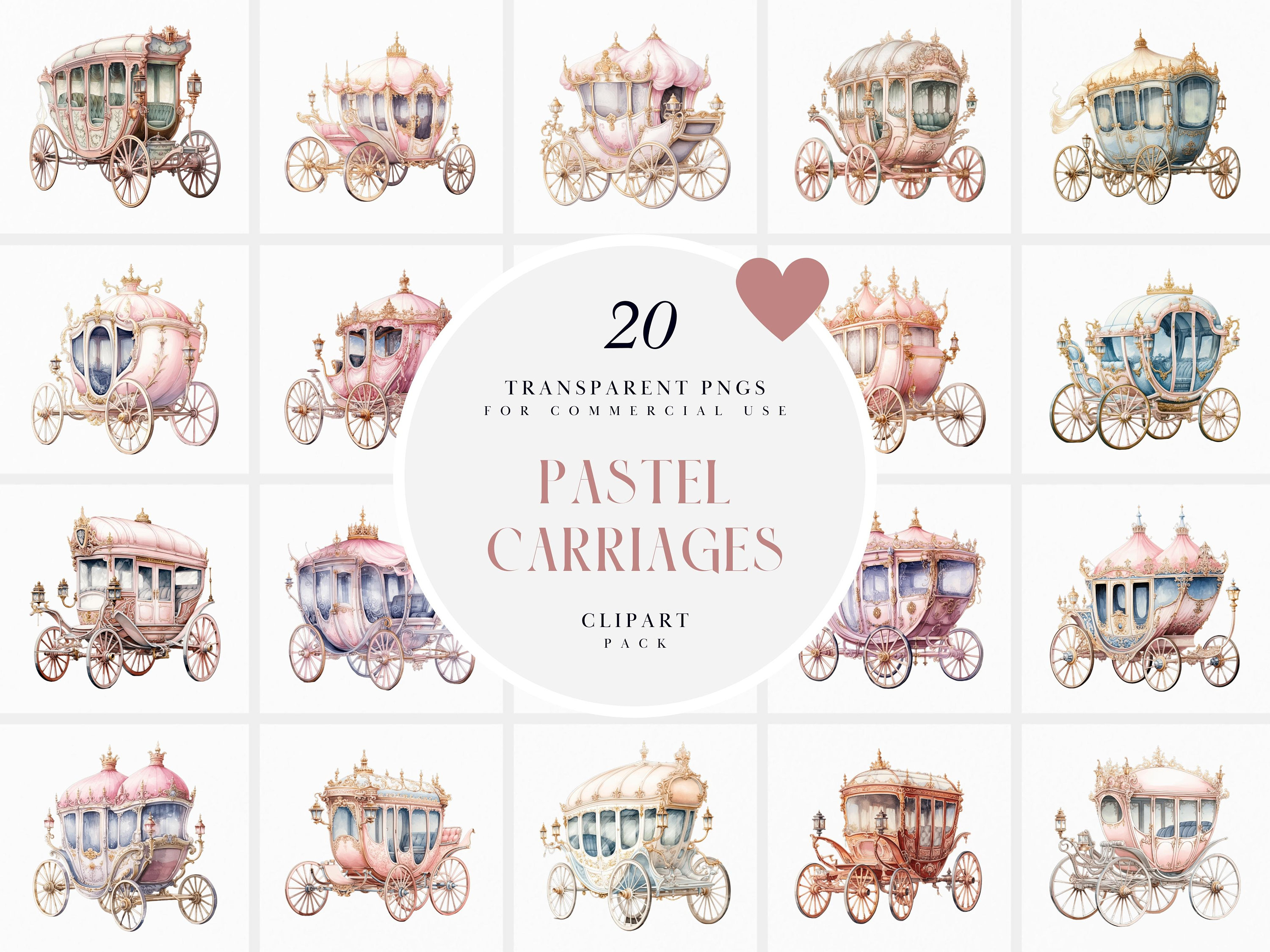 Watercolor Pastel Carriage Clipart, Fairytale Princess Pastel Carriages ...