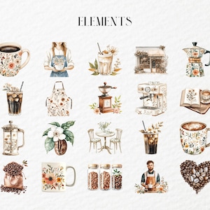Watercolor Floral Cafe Clipart, Cozy Boho Coffee Scene, Feminine ...