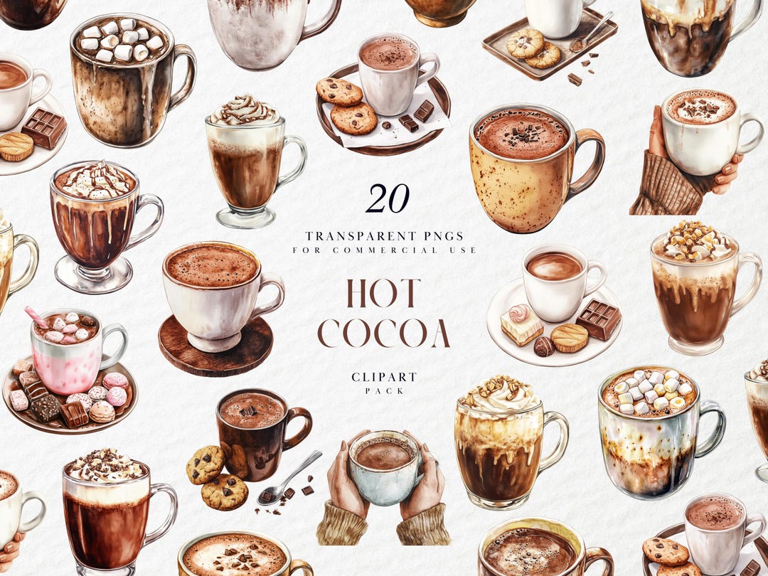 Watercolor Hot Cocoa Clipart, Hot Chocolate Clipart, Cup of Choco ...