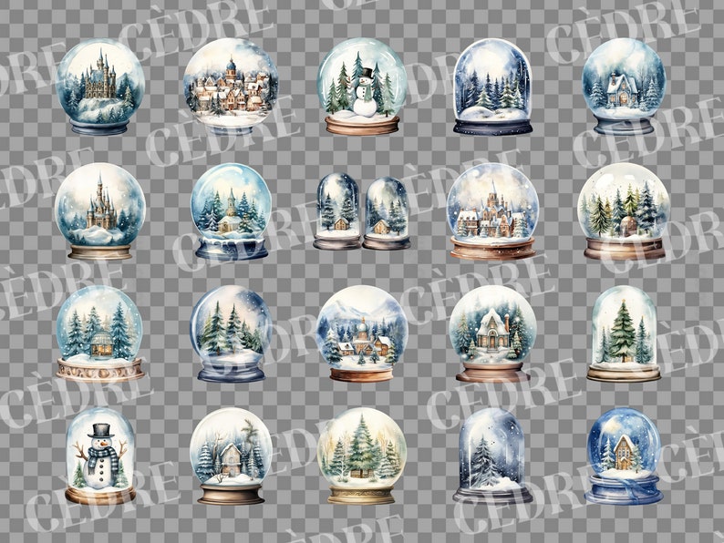 Watercolor Snowglobes Clipart, Cold Snowy Snowglobe Clipart, Winter ...