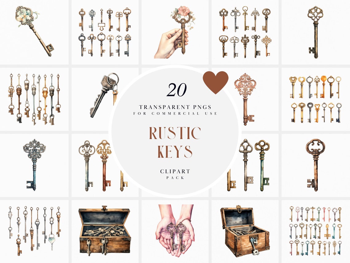 Watercolor Victorian Keys Clipart, Vintage Key Clipart, Medieval ...