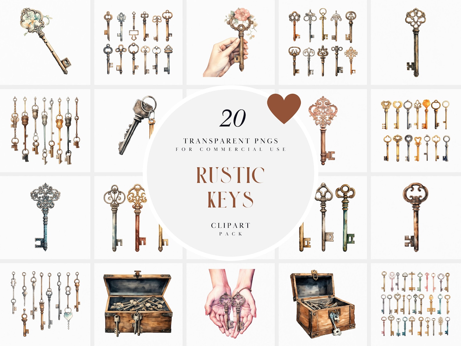 Watercolor Victorian Keys Clipart, Vintage Key Clipart, Medieval ...