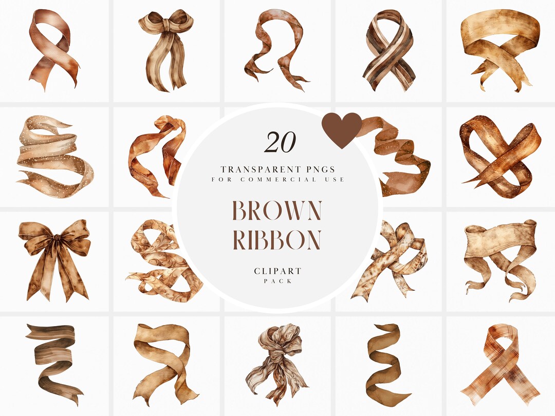 Watercolor Brown Ribbon Clipart, Brown Ribbons Clipart, Decorative ...