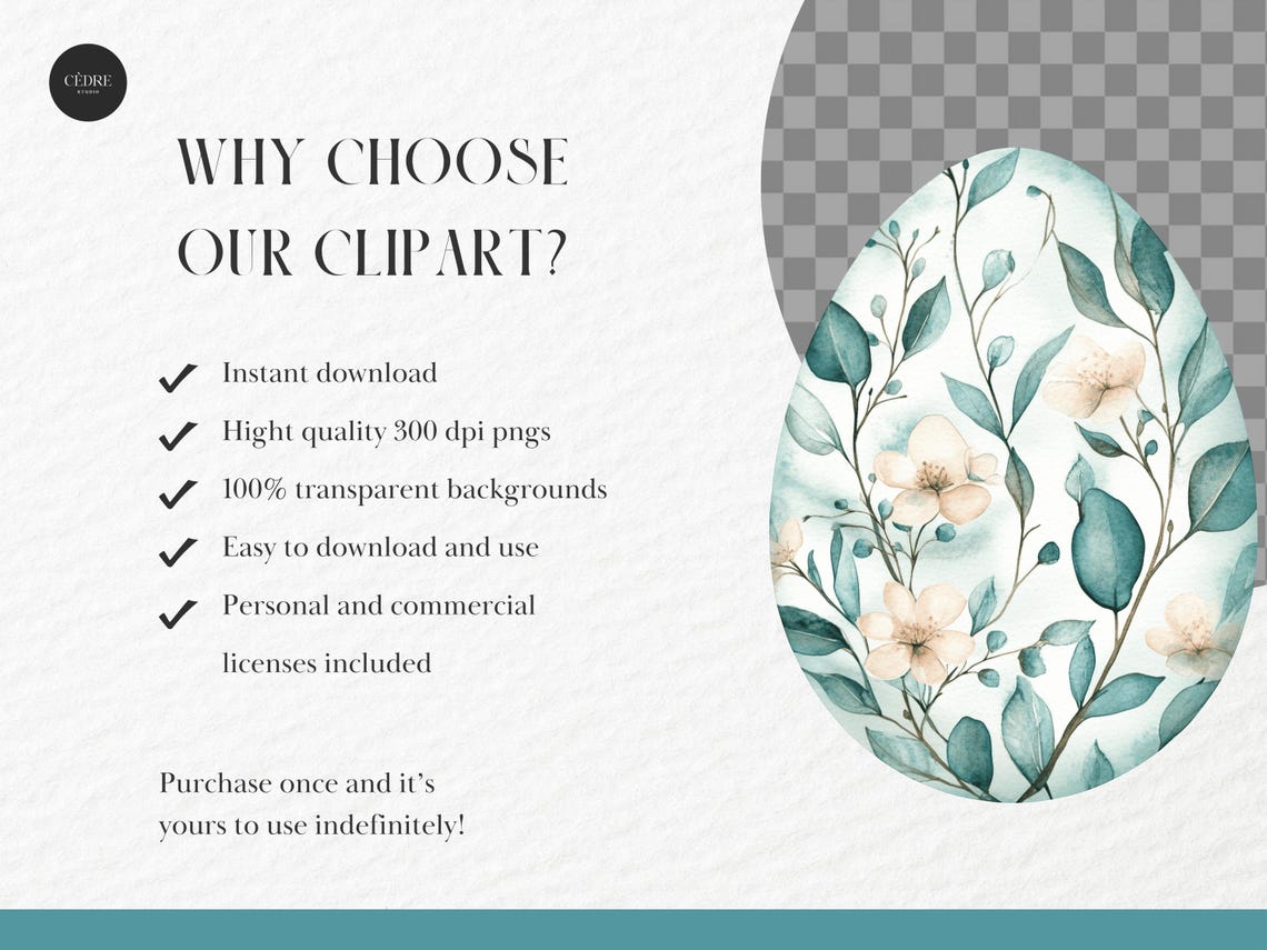 Watercolor Teal Easter Eggs Clipart, Pastel Spring Basket Decor, Mint ...
