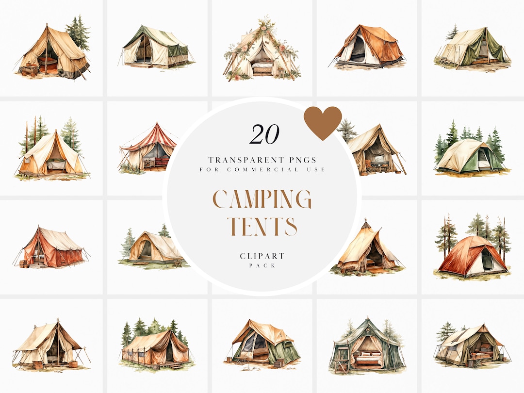 Watercolor Camping Tent Clipart, Camping Tents Clipart, Outdoors Remote ...