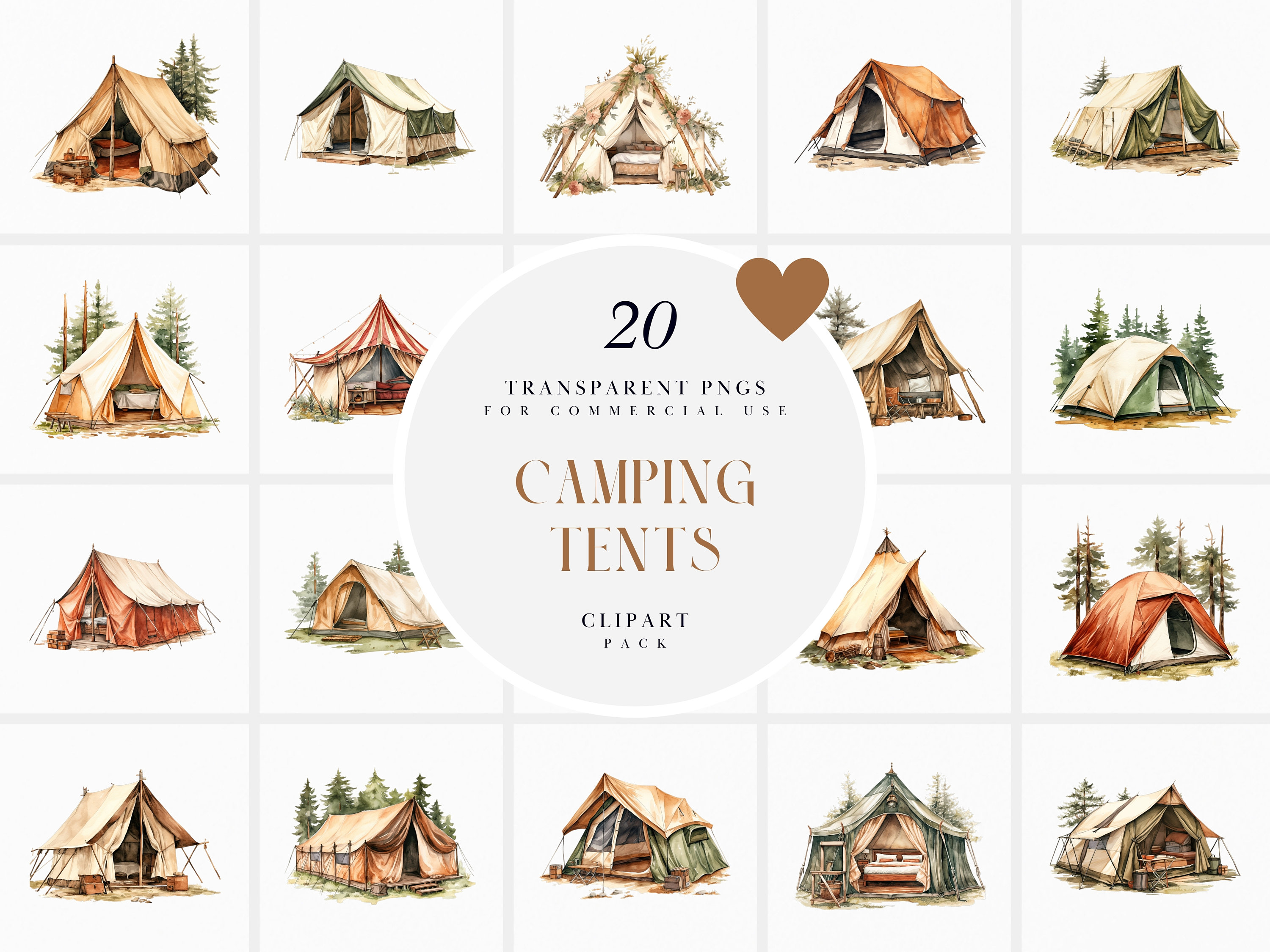 Watercolor Camping Tent Clipart, Camping Tents Clipart, Outdoors Remote ...