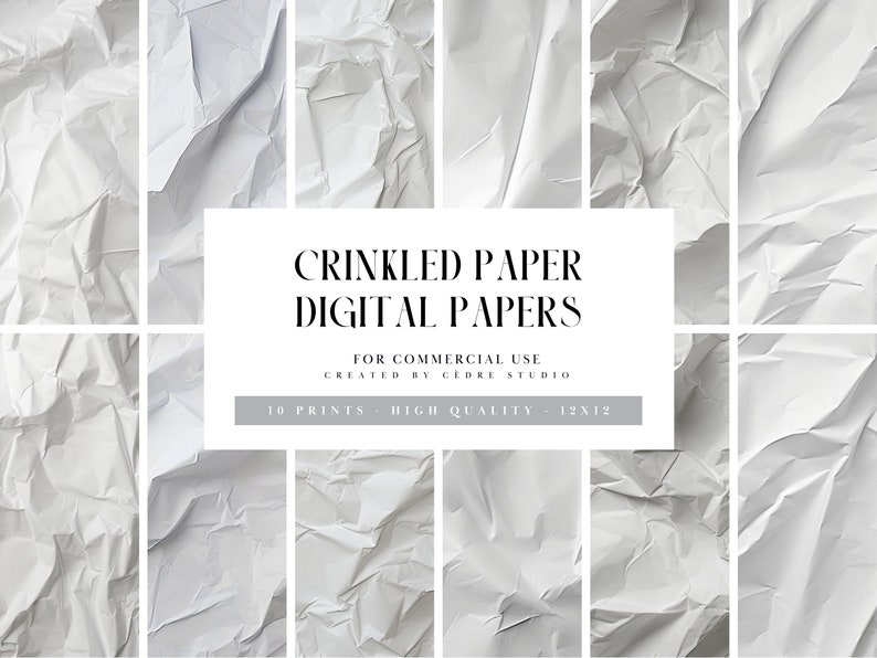 Crinkled Paper Digital Papers, White Crinkled Paper Digital Patterns ...
