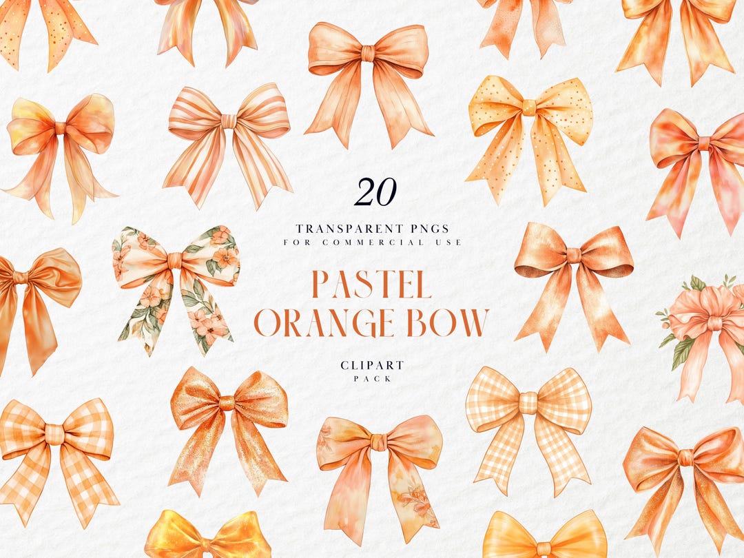 Watercolor Pastel Orange Bow Clipart, Light Orange Bows, Soft Ribbon ...