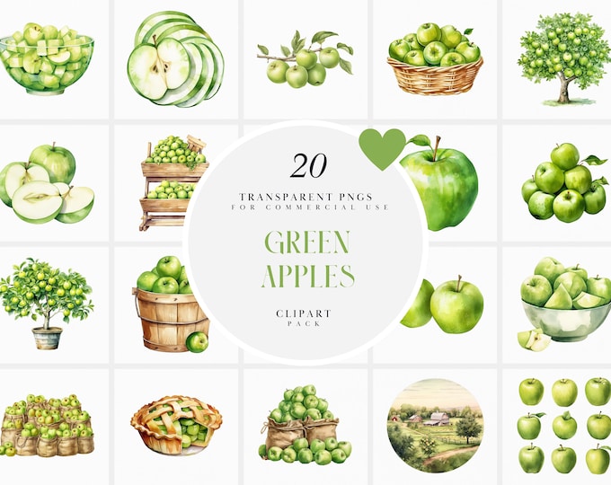 Watercolor Apples Clipart Set of 20 Files With Instant Download ...