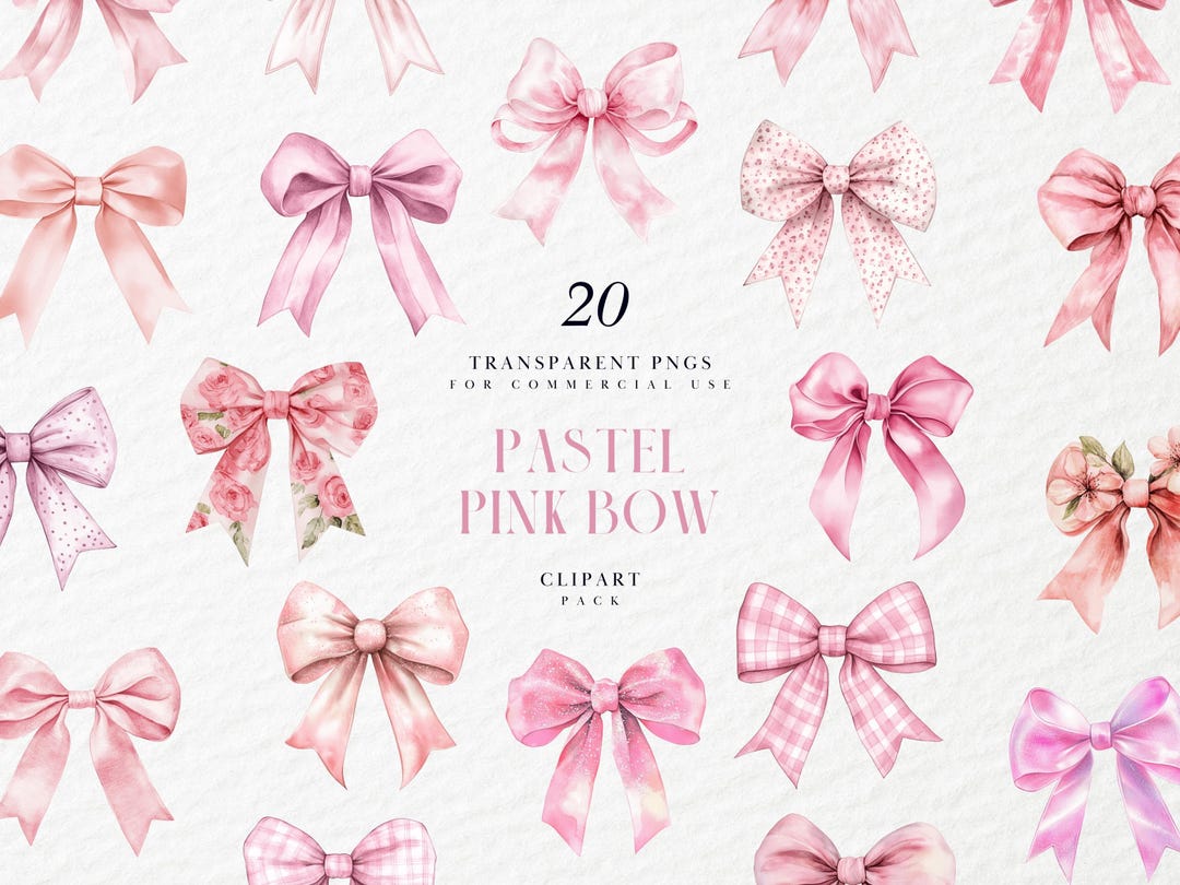 Watercolor Pastel Pink Bow Clipart, Light Pink Bows, Soft Pink Ribbon ...