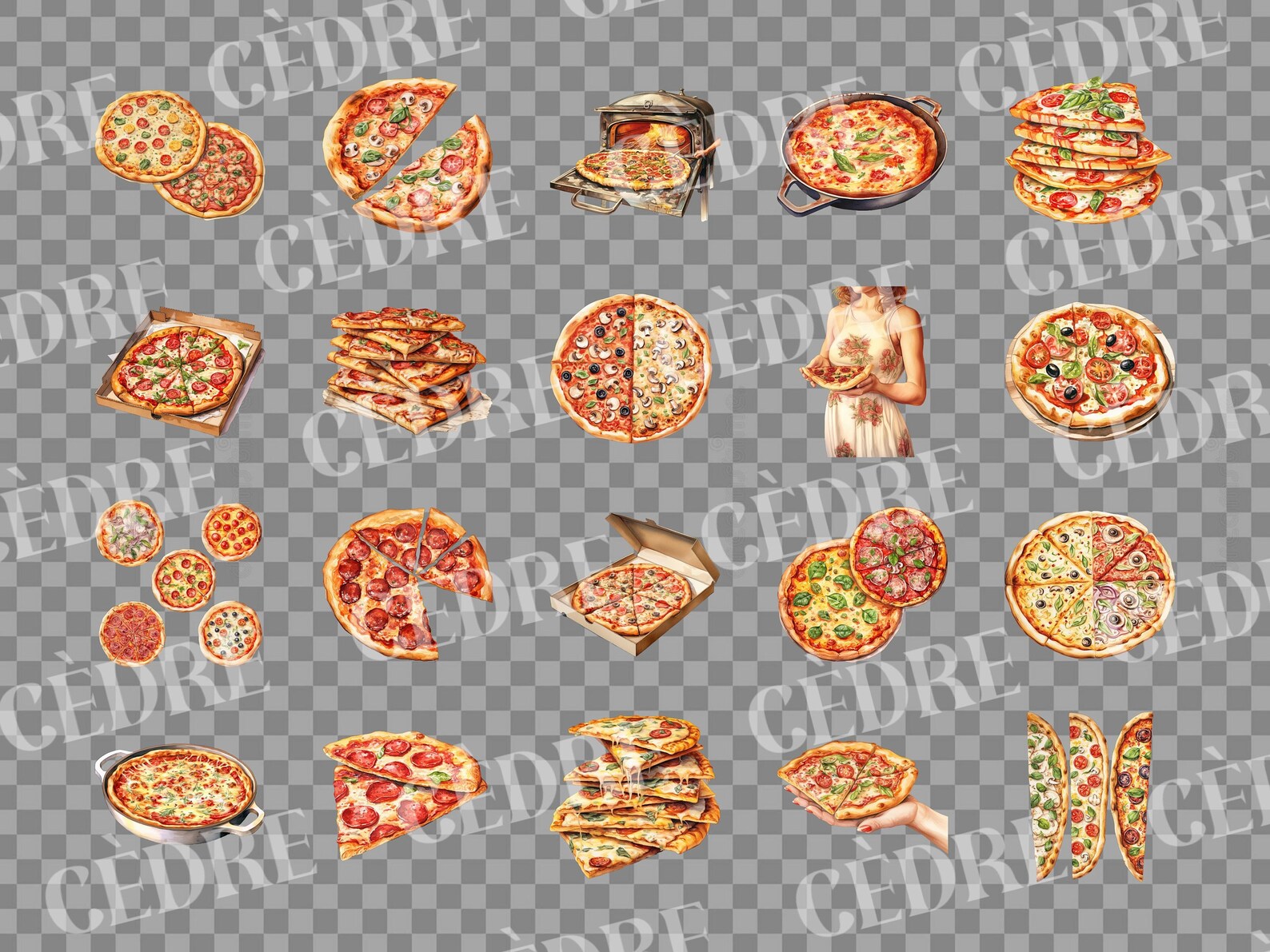 Watercolor Pizza Clipart, Pizza Slice Clipart, Party Pizza Box Clipart ...