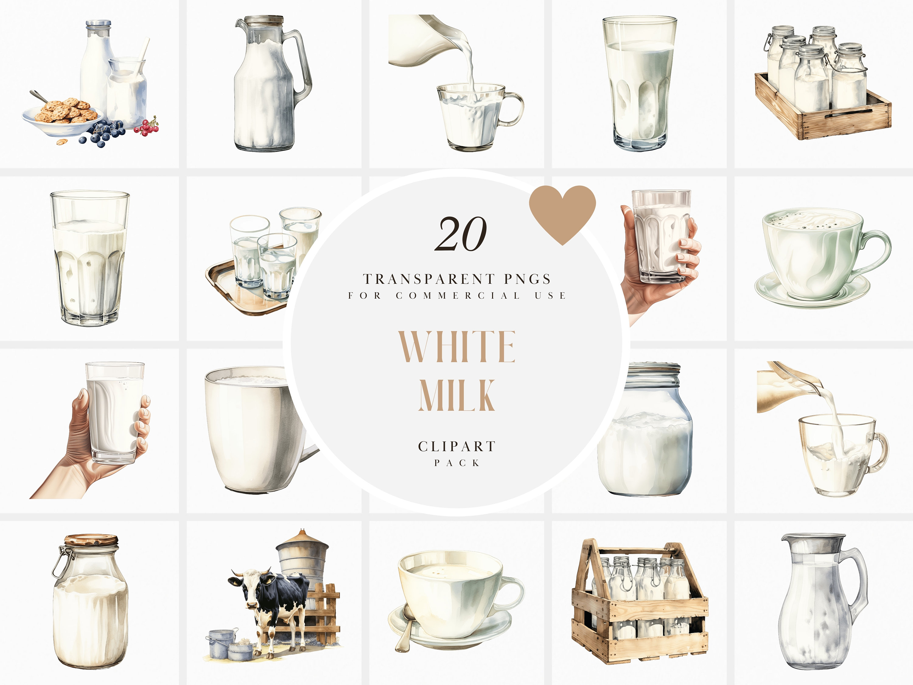 Watercolor White Milk Clipart, Milk Bottle Clipart, Glass of Milk ...
