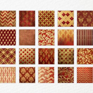 Red and Gold Digital Patterns, Golden Patterned Digital Papers, Digital ...
