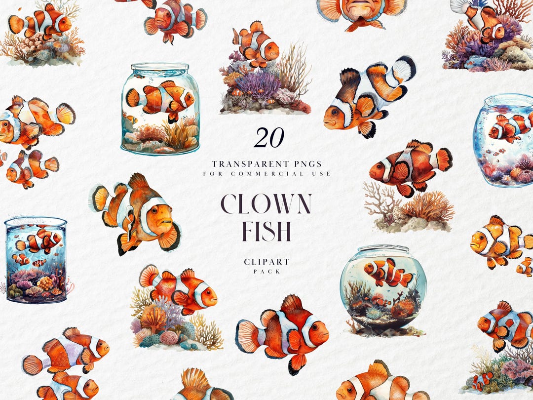 Watercolor Clown Fish Clipart, Finding Nemo Clipart, Striped Orange ...