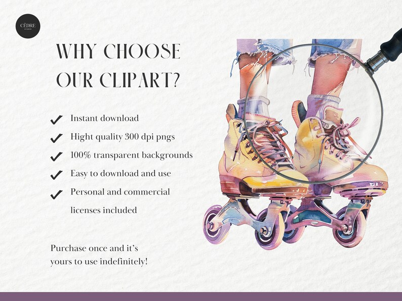 Watercolor Roller Blades Clipart, Groovy Rolling Blades Clipart ...