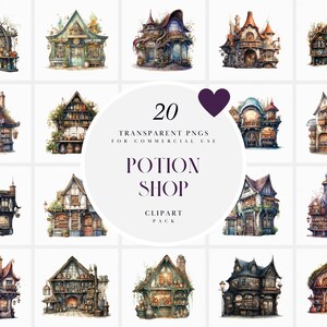Watercolor Potion Shop Clipart, Magical Potion Store Clipart, Fantasy ...
