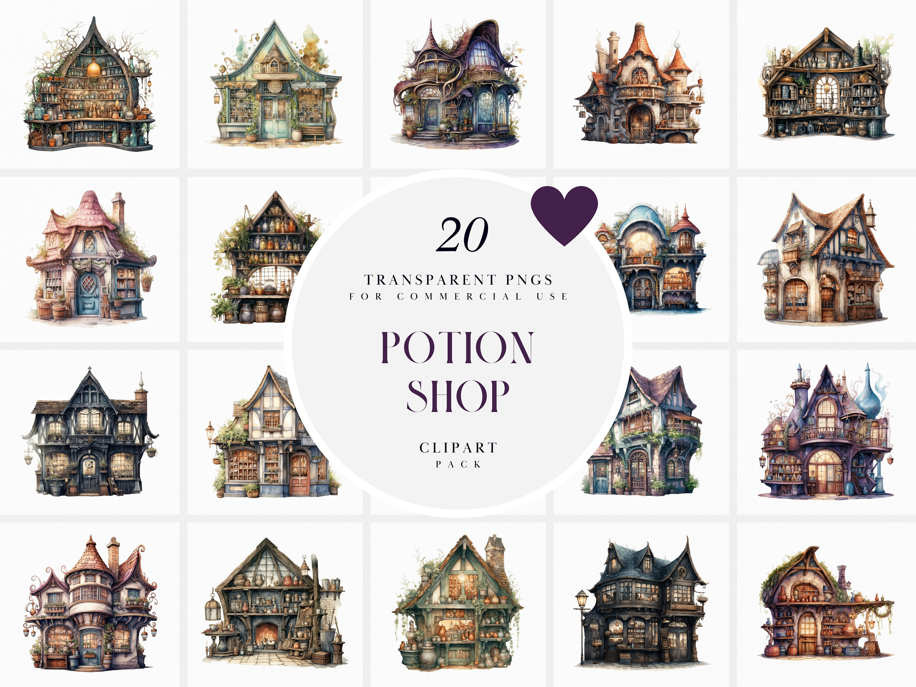 Watercolor Potion Shop Clipart, Magical Potion Store Clipart, Fantasy ...