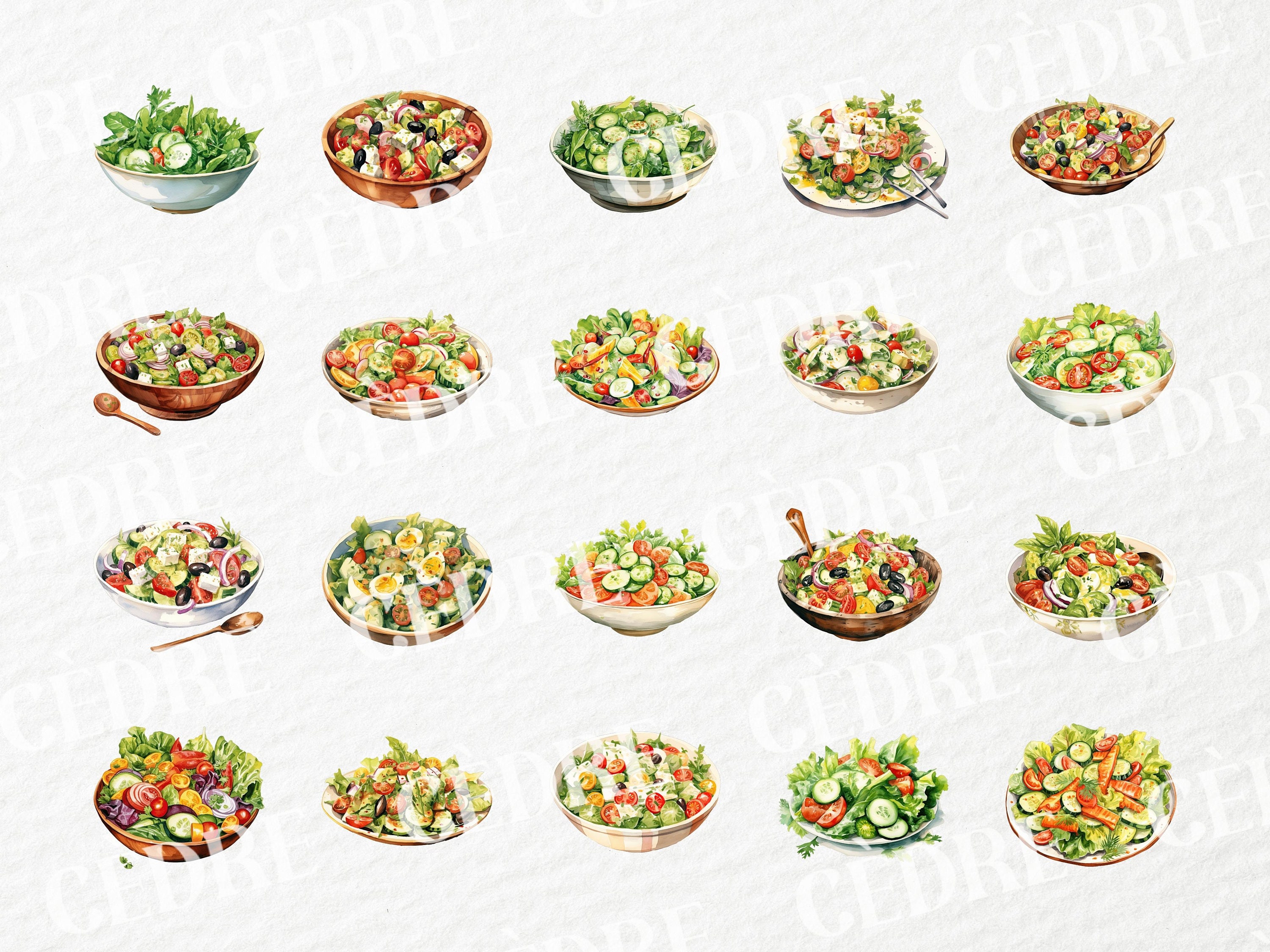 Watercolor Mixed Salad Clipart, Green Salad Bowl Clipart, Fresh Garden ...