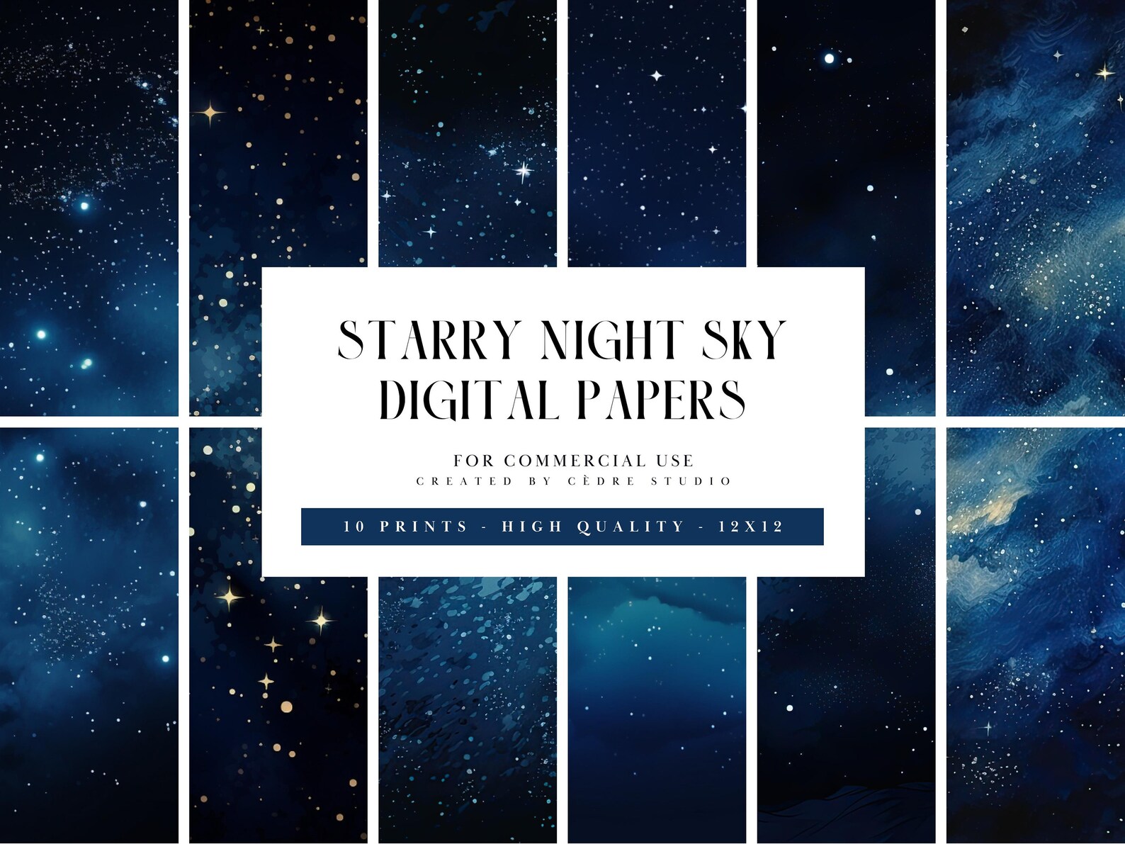 Starry Night Sky Digital Papers, Dark Starry Night Digital Patterns ...