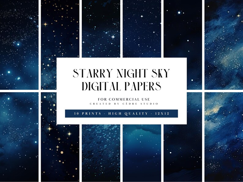 Starry Night Sky Digital Papers, Dark Starry Night Digital Patterns ...