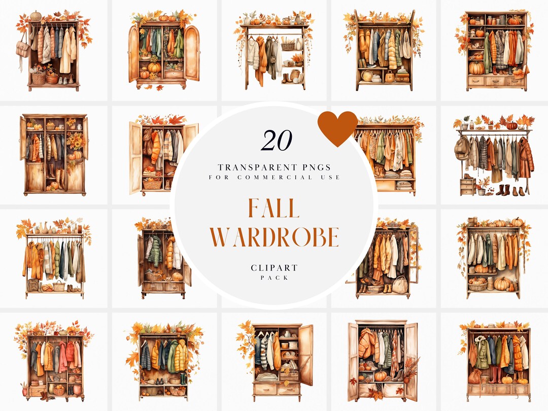 Watercolor Fall Wardrobe Clipart, Fall Clothing Closet Clipart, Fall ...
