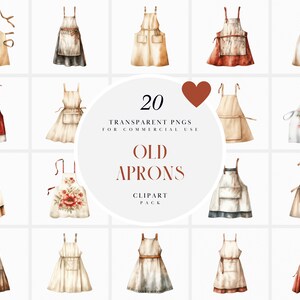 Watercolor Old Apron Clipart, Cute Baking Aprons Clipart, Bakery Apron ...